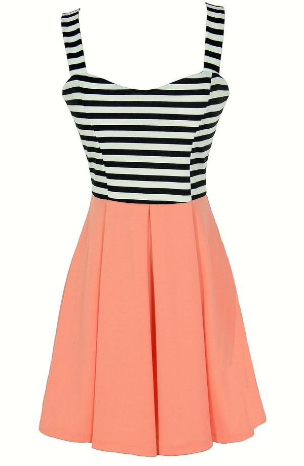 Stripes and Solids Colorblock Dress in Peach Lily Boutique