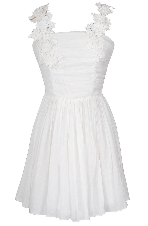 April Flowers Applique Strap Dress in Ivory Lily Boutique