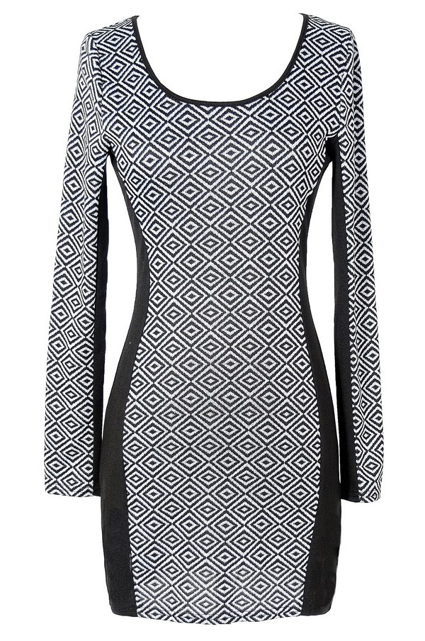 Black and Grey Diamond Pattern Dress Lily Boutique