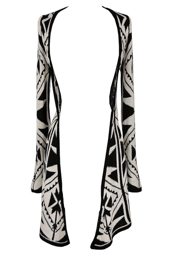 Black and Ivory Tribal Pattern Cardigan Lily Boutique