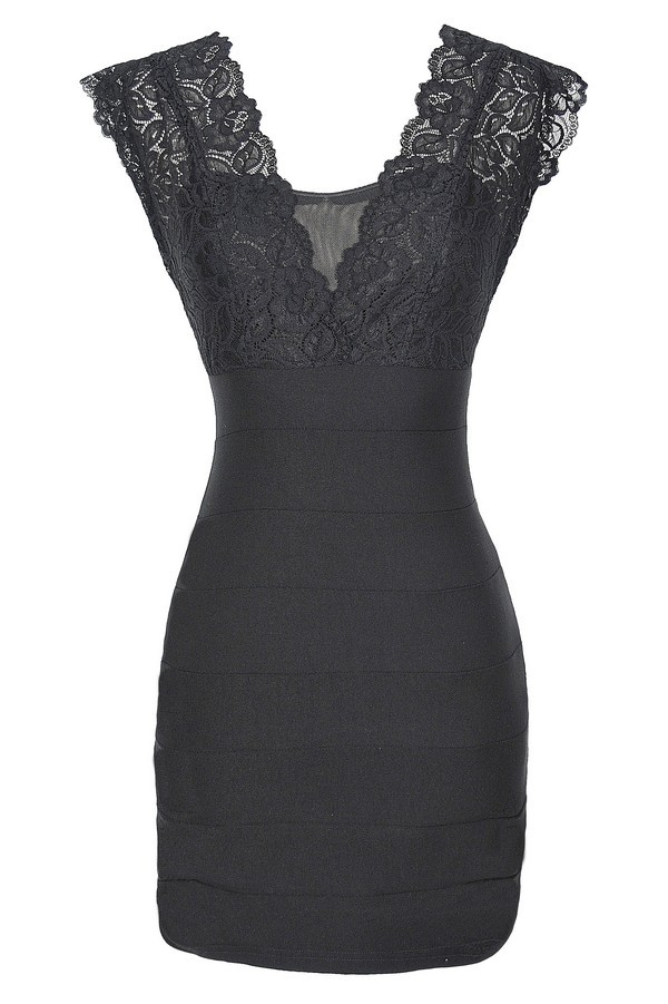 Wrapped In Lace Bodycon Dress in Black Lily Boutique