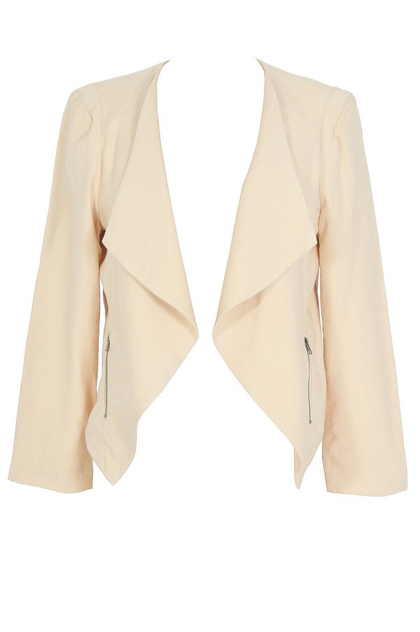 Cute Beige Jacket, Cute Tan Jacket, Beige Open Jacket, Beige Blazer ...