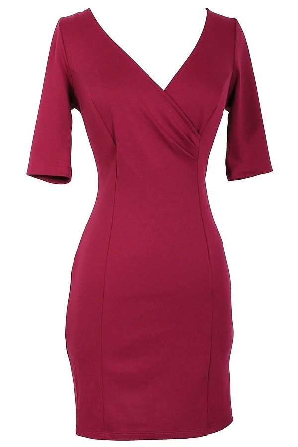 Crossover Fitted Dress With Exposed Zipper in Magenta Lily Boutique