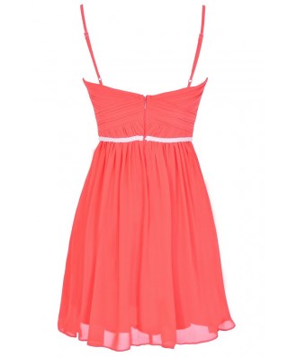Cute Red Coral Embellished Chiffon Dress, Coral Minuet Dress, Red ...